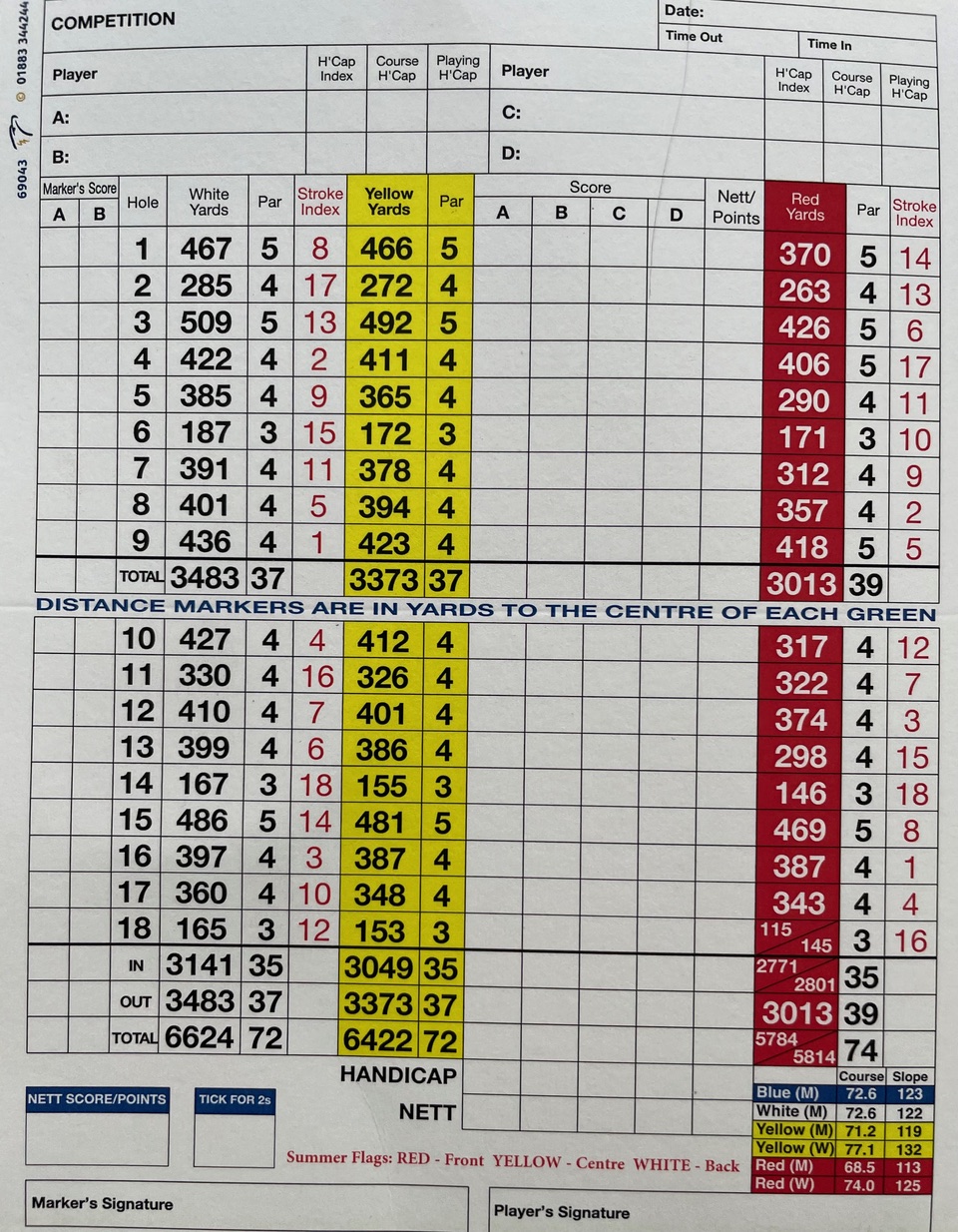 Scorecard and course policy document - Vale of Llangollen Golf Club